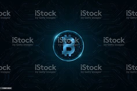 Bitcoin Digital Currency With Computer Cpu Pattern Concept Of Cryptocurrency Mining Computer