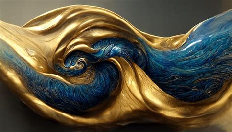 Premium Photo Swirling Golden And Blue Glistening Golden Solid Liquid Waves Ultra Realistic