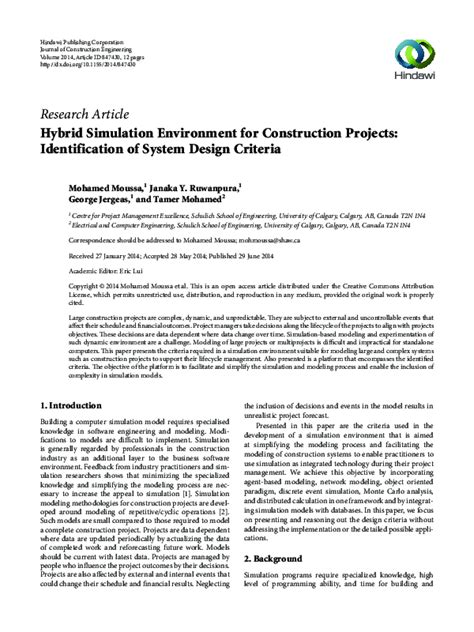 Pdf Hybrid Simulation Environment For Construction Projects Identification Of System Design