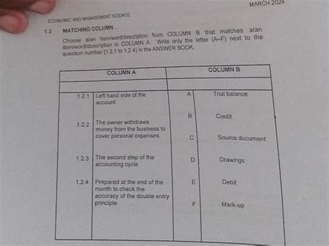 MATCHING COLUMN Choose A An StudyX