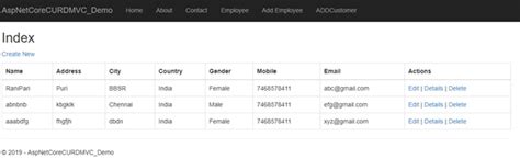 CRUD Operation With ASP NET Core 2 1 MVC Using ADO NET