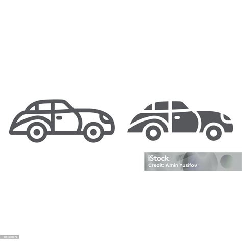 레트로 자동차 라인과 글리프 아이콘 빈티지 자동차 오래 된 자동차 기호 벡터 그래픽 흰색 바탕에 선형 패턴 스포츠 카에 대한