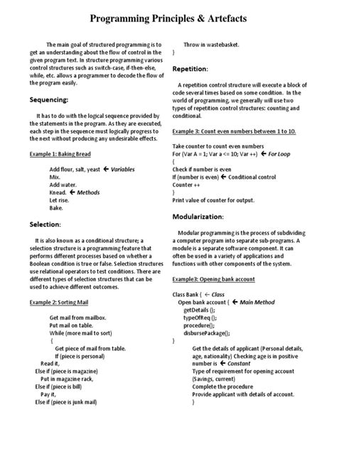 Programming Principles And Artefacts Repetition Pdf Control Flow