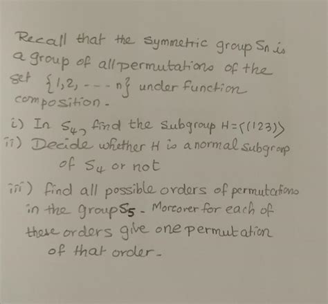 solved recall that the symmetric group sn is a group of all