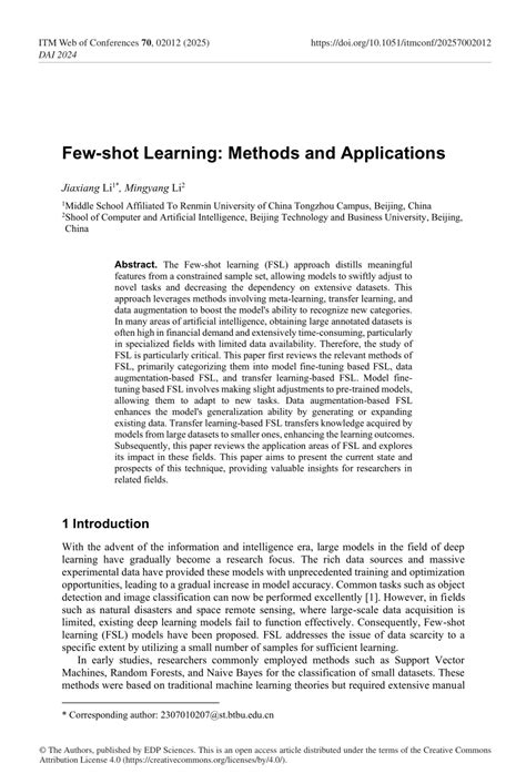 pdf few shot learning methods and applications