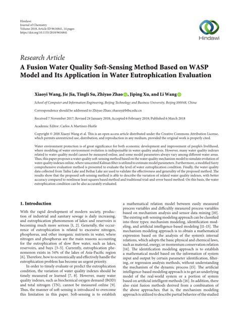 Pdf A Fusion Water Quality Soft Sensing Method Based On Wasp Model And Its Application In