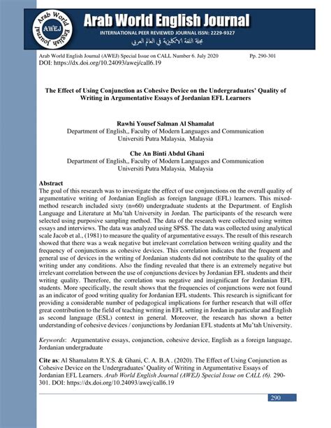 Pdf The Effect Of Using Conjunction As Cohesive Device On The Undergraduates Quality Of