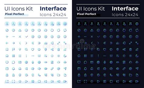 Minimalistic Pixel Perfect Gradient Linear Ui Icons Set For Dark Light Mode Stock Vector