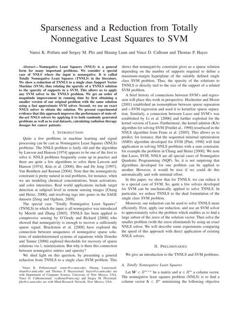 Pdf Sparseness And A Reduction From Totally Nonnegative Least Squares