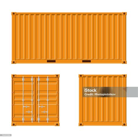 배송 및 바다 수출 흰색 배경에 고립에 대 한 노란색 화물 컨테이너 전면 후면 및 측면 보기 물류 및 운송 금속에 대한 스톡 벡터 아트 및 기타 이미지 Istock