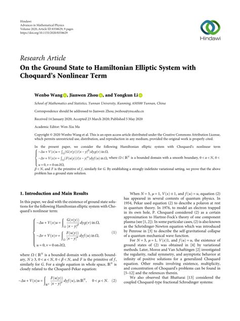 Pdf On The Ground State To Hamiltonian Elliptic System With Choquards Nonlinear Term