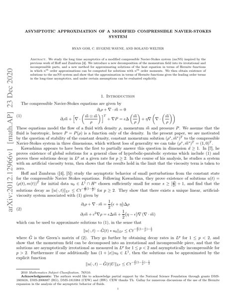 Pdf Asymptotic Approximation Of A Modified Compressible Navier Stokes