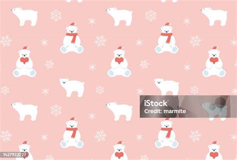 배너 카드 전단지 소셜 미디어 배경 화면 등을위한 북극곰과 눈송이 세트가있는 완벽한 패턴 북극곰에 대한 스톡 벡터 아트 및 기타 이미지 Istock