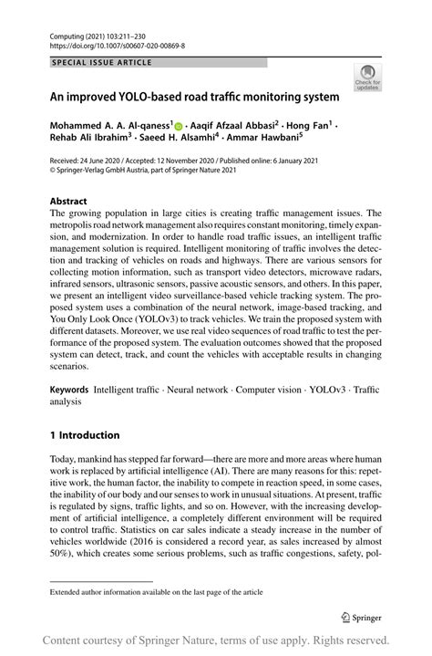 An Improved Yolo Based Road Traffic Monitoring System Request Pdf