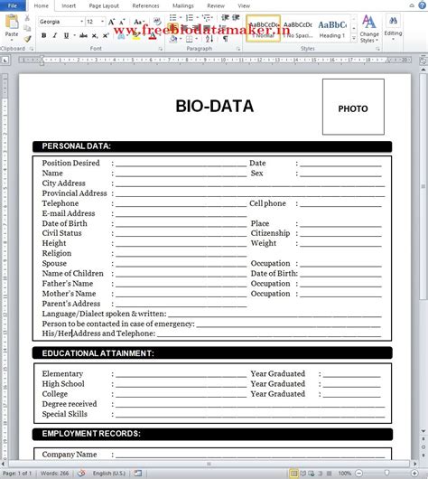 Free Free Example Of Biodata Form Template For Philippines Ms Word