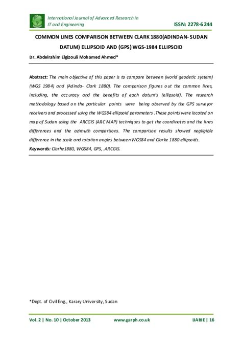 Pdf Common Lines Comparison Between Clark 1880adindan Sudan Datum