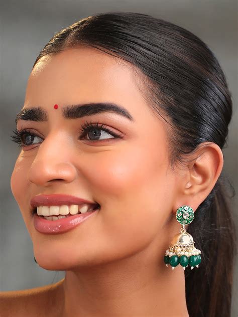 Buy Yellow Chimes Green And Gold Dome Shaped Meenakari Jhumkas Earring