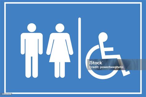 廁所向量圖示樣式是平面圓角 Wc 符號白色圓形角度藍色背景洗手間插圖包括女士和紳士人物和殘疾人向量圖形及更多人體圖片 Istock