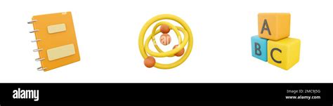 3d render notebook chemical circle cubics icon set on wjite
