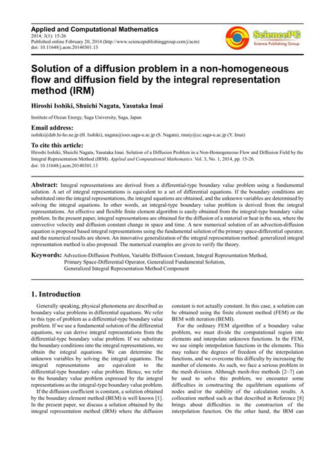 PDF Solution Of A Diffusion Problem In A Non Homogeneous Flow And Diffusion Field By The