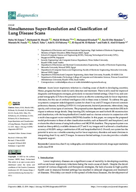 Pdf Simultaneous Super Resolution And Classification Of Lung Disease Scans