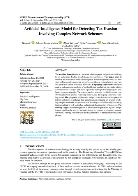 Pdf Artificial Intelligence Model For Detecting Tax Evasion Involving