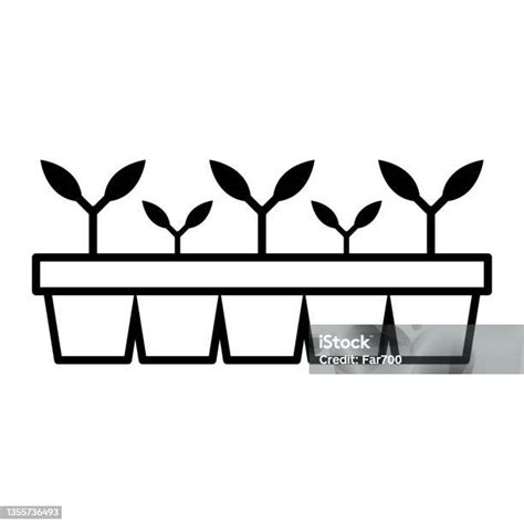 냄비 아이콘의 묘목 씨앗을 심는다 블랙 윤곽 선형 실루엣 벡터 플랫 그래픽 일러스트레이션 흰색 배경의 격리된 개체입니다 격리 아이콘에 대한 스톡 벡터 아트 및 기타 이미지