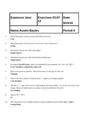 Exercises Exposure Java Exercises Date Name Austin Bayles Period