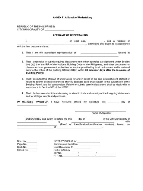 Affidavit Of Undertaking For Building Permit Download Free Pdf Affidavit Government