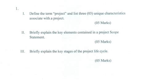 Solved I Define The Term Project And List Three Chegg
