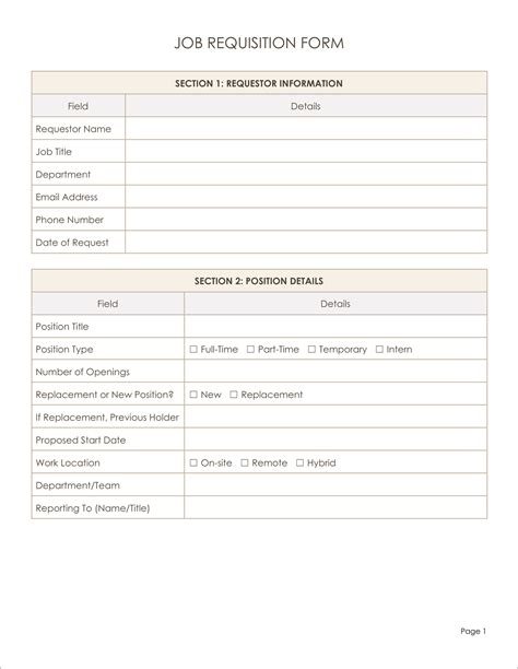 Free Job Requisition Form Template No Sign Up Required