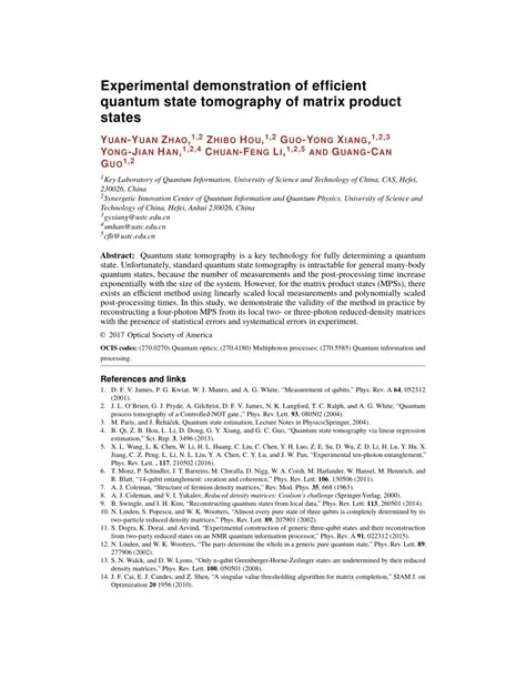 pdf experimental demonstration of efficient quantum state tomography