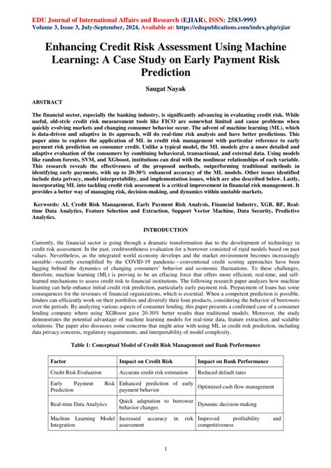 Pdf Enhancing Credit Risk Assessment Using Machine Learning A Case