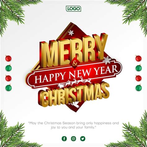 메리 크리스마스 광장 포스터 템플릿 디자인 프리미엄 벡터