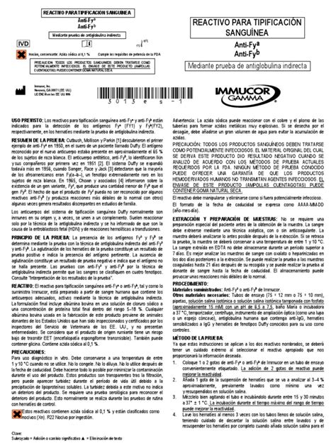 Manual De Instrucciones Anti Fya Fyb Immucor Pdf