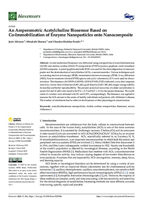 Pdf An Amperometric Acetylcholine Biosensor Based On Co