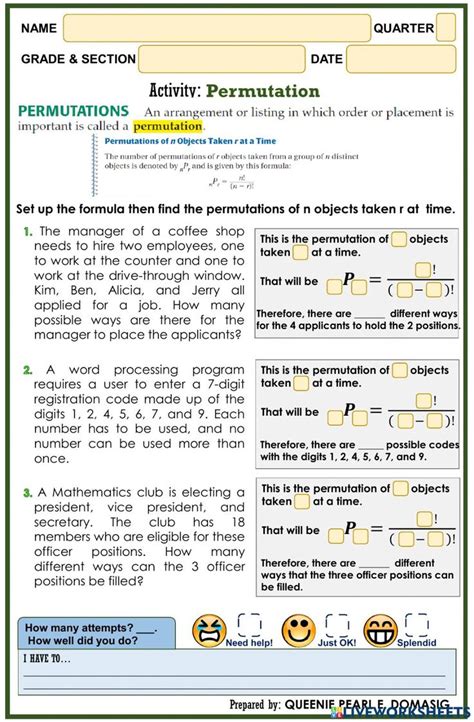 Permutation Worksheet Math Assessment Math Workbook April Math