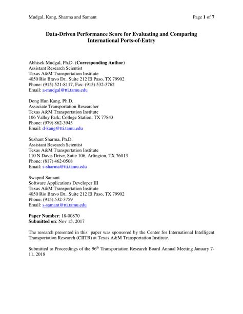 Pdf Data Driven Performance Score For Evaluating And Comparing International Ports Of Entry