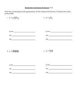 Graphing Rational Functions Worksheet TPT