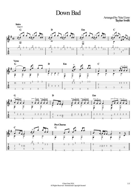 Down Bad Taylor Swift Fingerstyle Guitar Tab Yuta Ueno