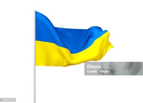 흰색 배경에 우크라이나의 국기 우크라이나 국가의 애국심의 상징 인 파란색과 노란색 실크 배너는 빛의 광선에 펄럭입니다 벡터 3d 현실적인 일러스트레이션 Eps10 벡터