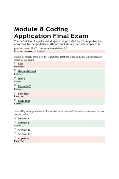 Hit 205 Module 8 Coding Application Final Exam Course Resources