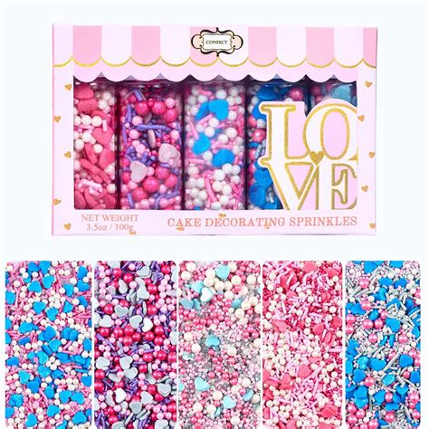 Confect Blue Pink And White Pearl Sprinkles Heart