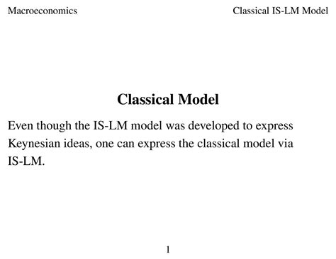 Classical Is Lm Model Lecture Notes Macroeconomics Docsity