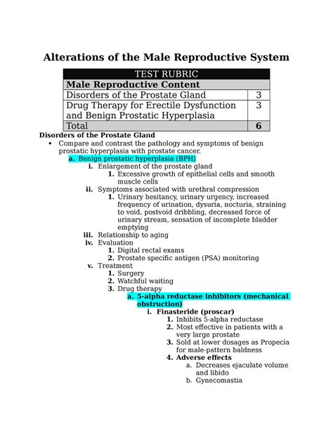 Patho 2 Test 2 Alterations Of The Male Reproductive System Disorders