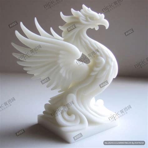 Ai创作图立体质感凤凰 龙凤pvc雕刻 凤凰工艺品 3d打印工艺品 雕白龙 龙年立体造型 凤凰玉刻 料器凤凰 3d立体雕刻 非主流龙雕 白凤龙牌 Jdp电脑雕刻 3d立体打印 立体造型龙年
