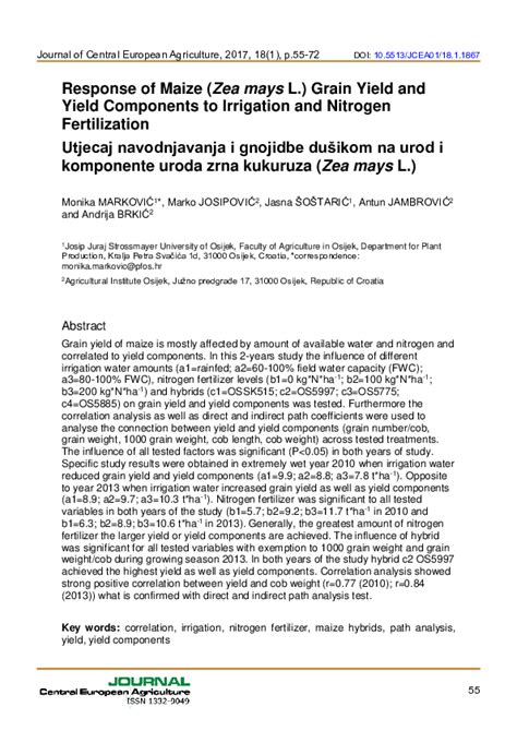 (PDF) Response of Maize (Zea mays L.) Grain Yield and Yield Components to Irrigation and ...