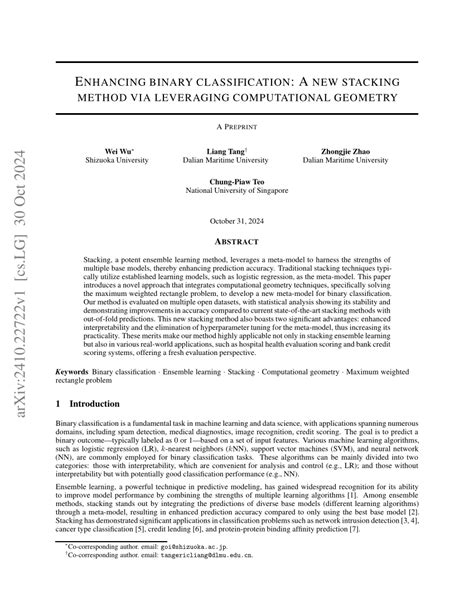 Pdf Enhancing Binary Classification A New Stacking Method Via