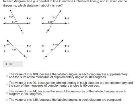 solved in each diagram line g is parallel to line k and line t