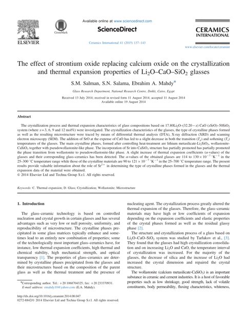 Pdf The Effect Of Strontium Oxide Replacing Calcium Oxide On The Crystallization And Thermal